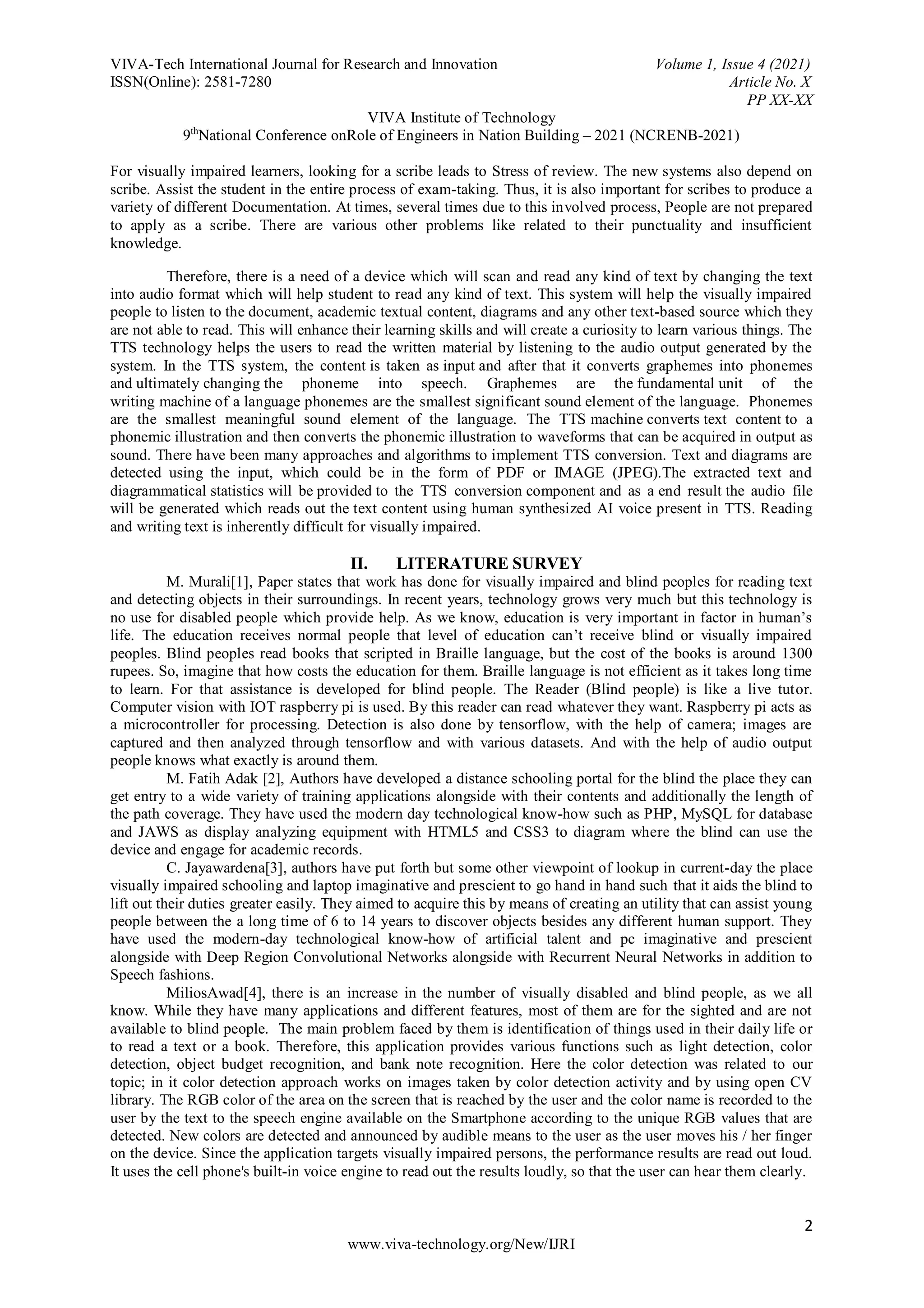 Speech Automated Examination for Visually Impaired Students | PDF