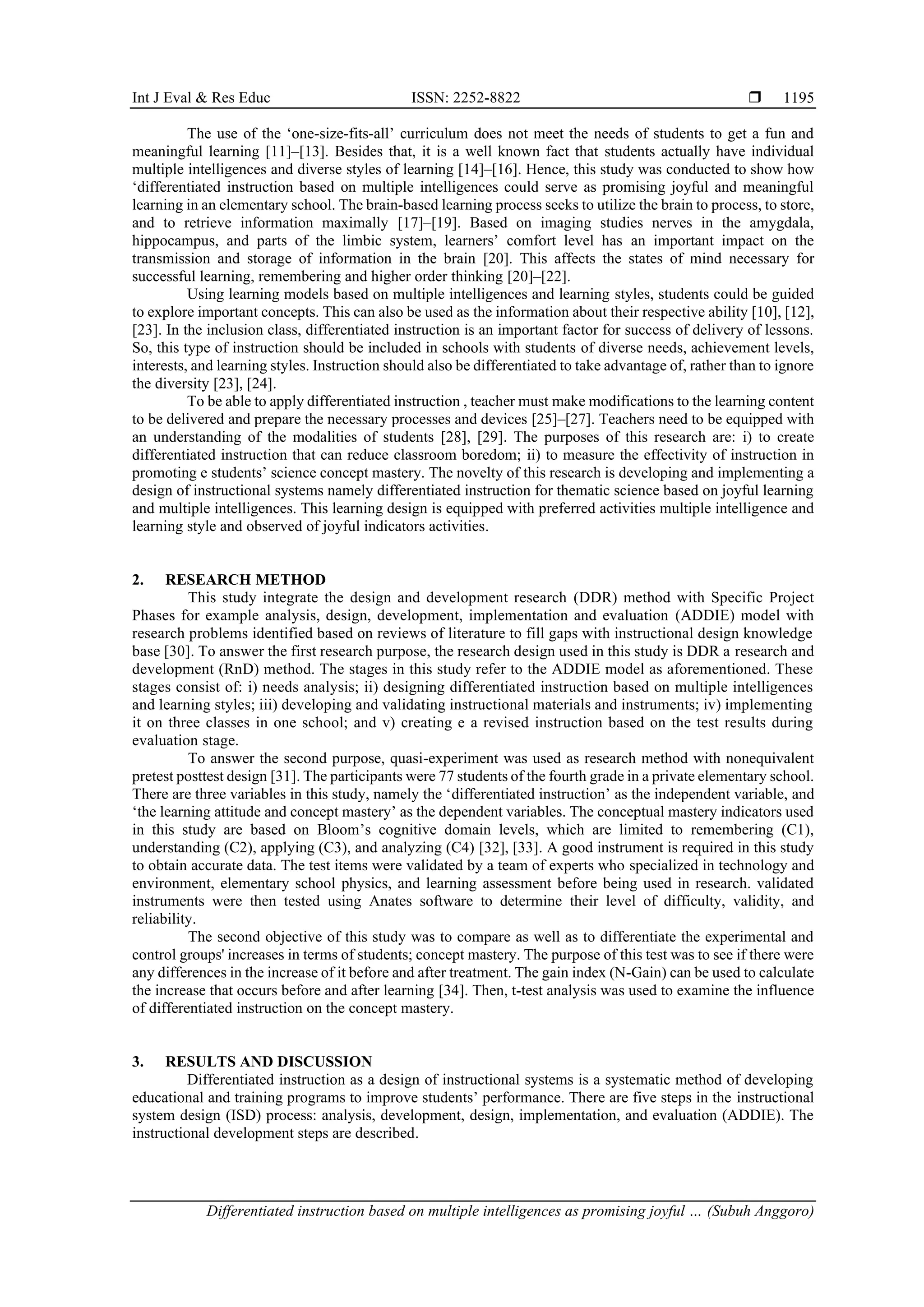 Differentiated instruction based on multiple intelligences as promising joyful and meaningful ...