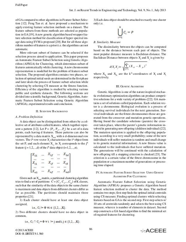Automatic Feature Subset Selection Using Genetic Algorithm For Cluste…