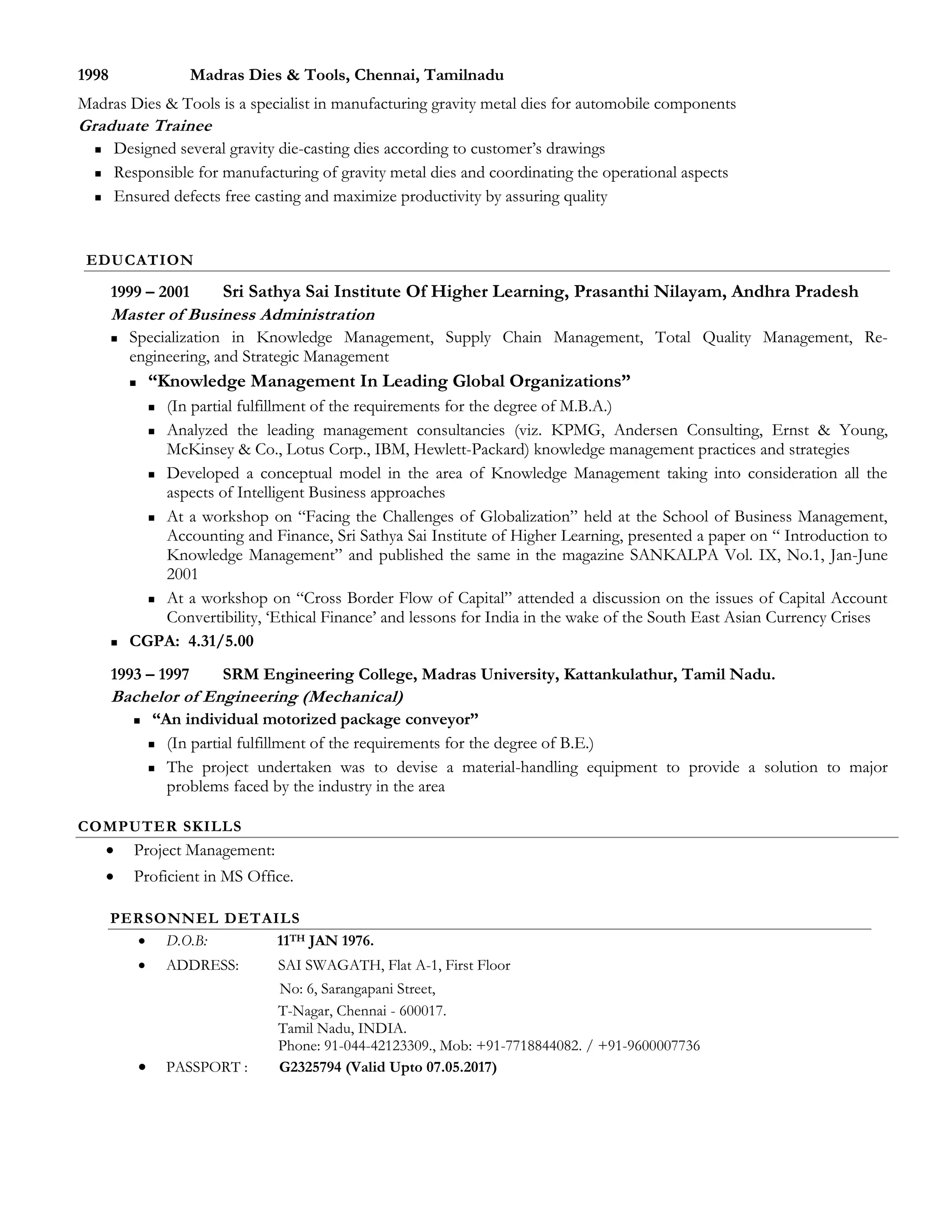Satish Gangadhar - Resume | PDF