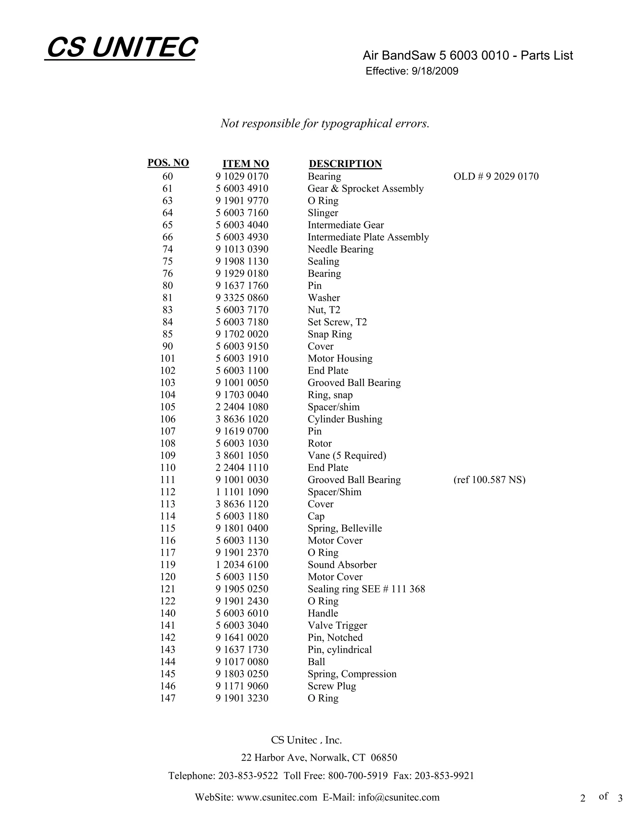 CS Unitec Pneumatic Band Saw Schematic: 5 6003 0010 | PDF