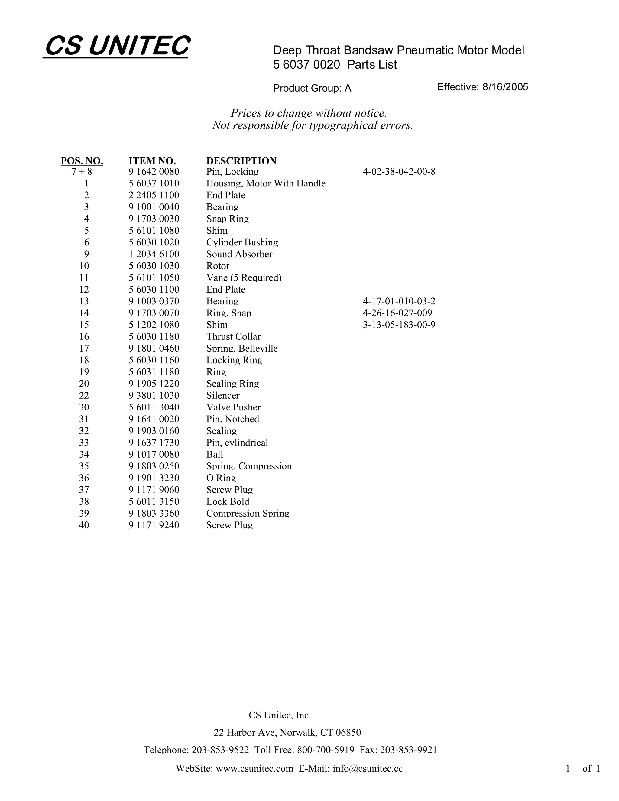 CS Unitec Pneumatic Band Saw Schematic: 5 6031 0010 | PDF