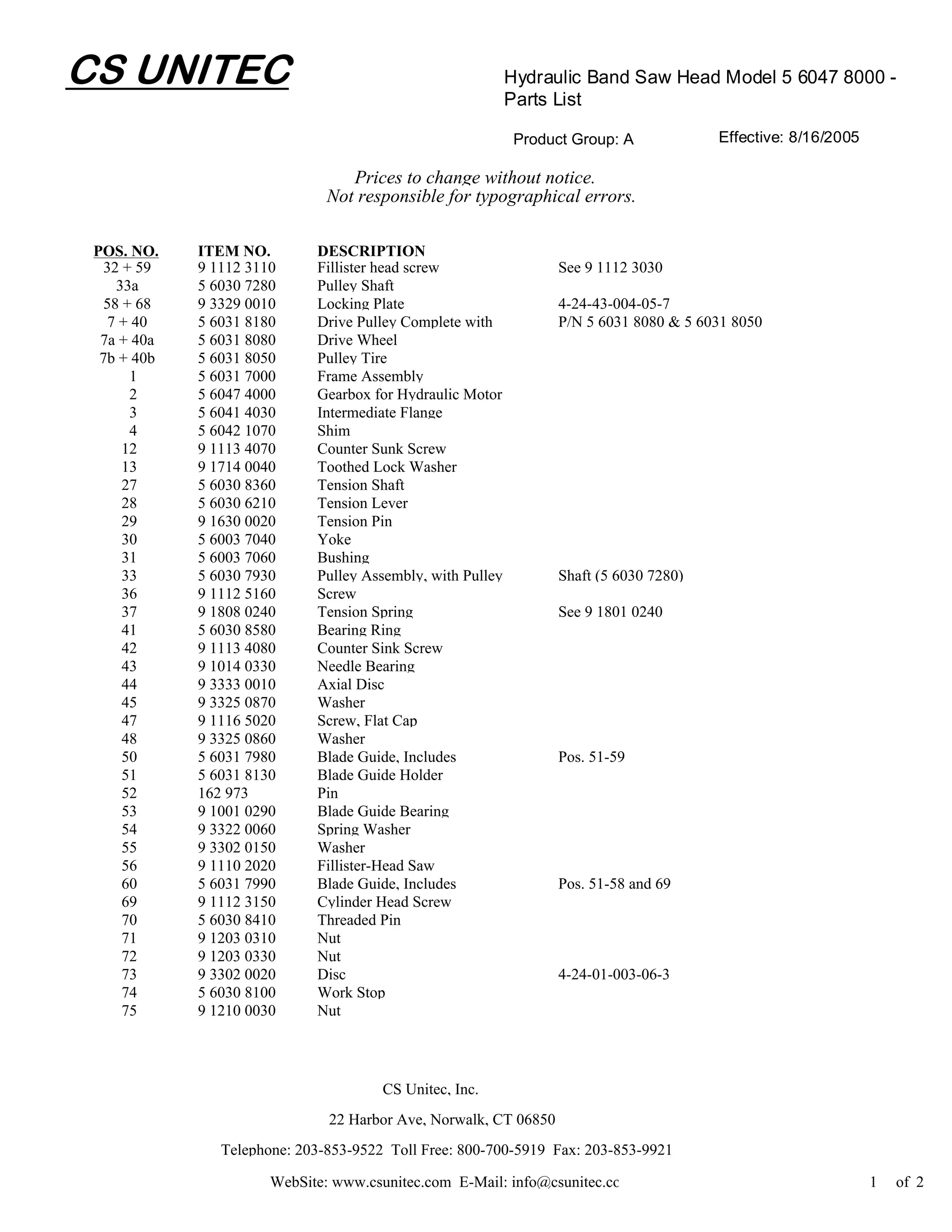 CS Unitec Hydraulic Band Saw Schematic: 5 6041 0010 | PDF