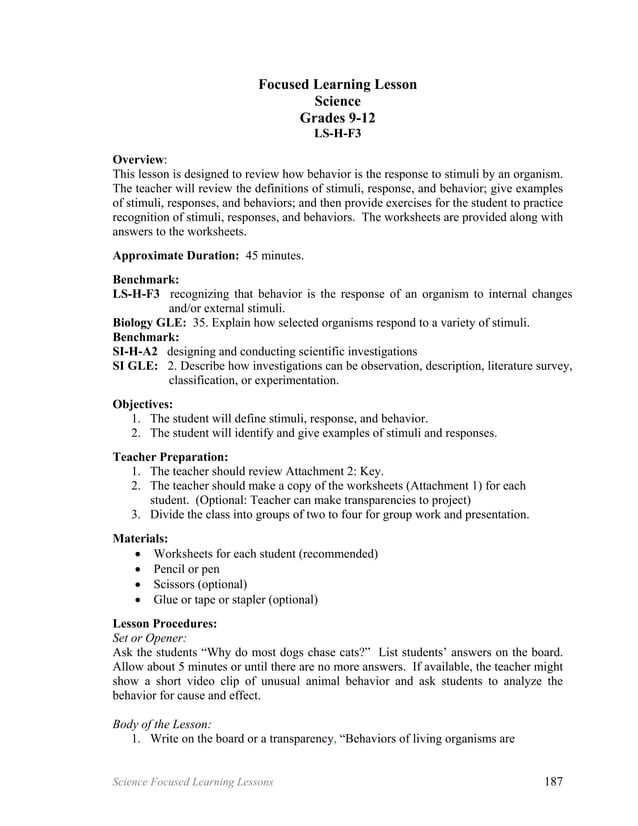 Stimulus and Response Worksheet 2 with Answers | PDF