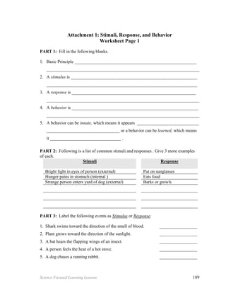 Stimulus and Response Worksheet 2 with Answers | PDF