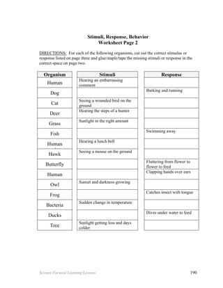 Stimulus and Response Worksheet 2 with Answers | PDF