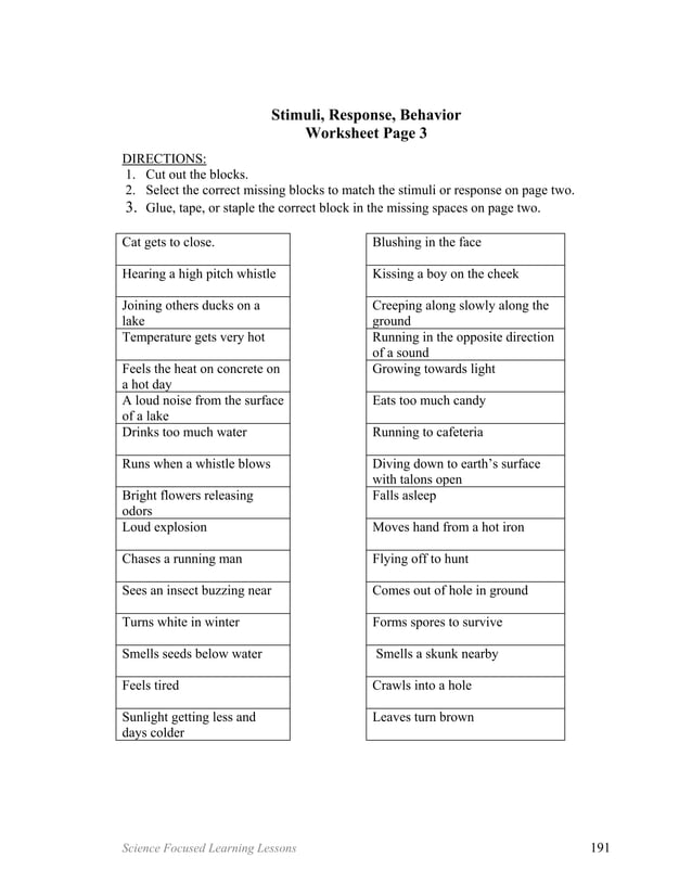 Stimulus and Response Worksheet 2 with Answers | PDF