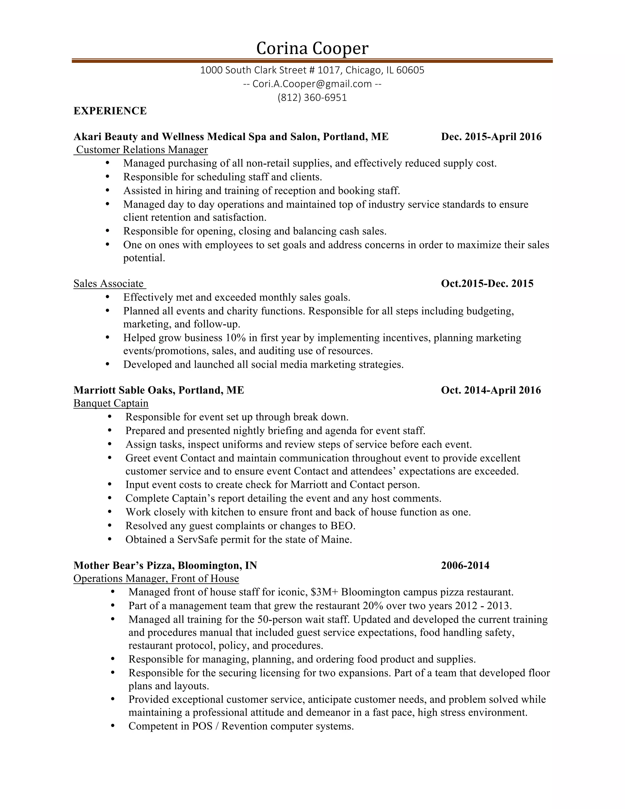 Corina Cooper Resume. | PDF
