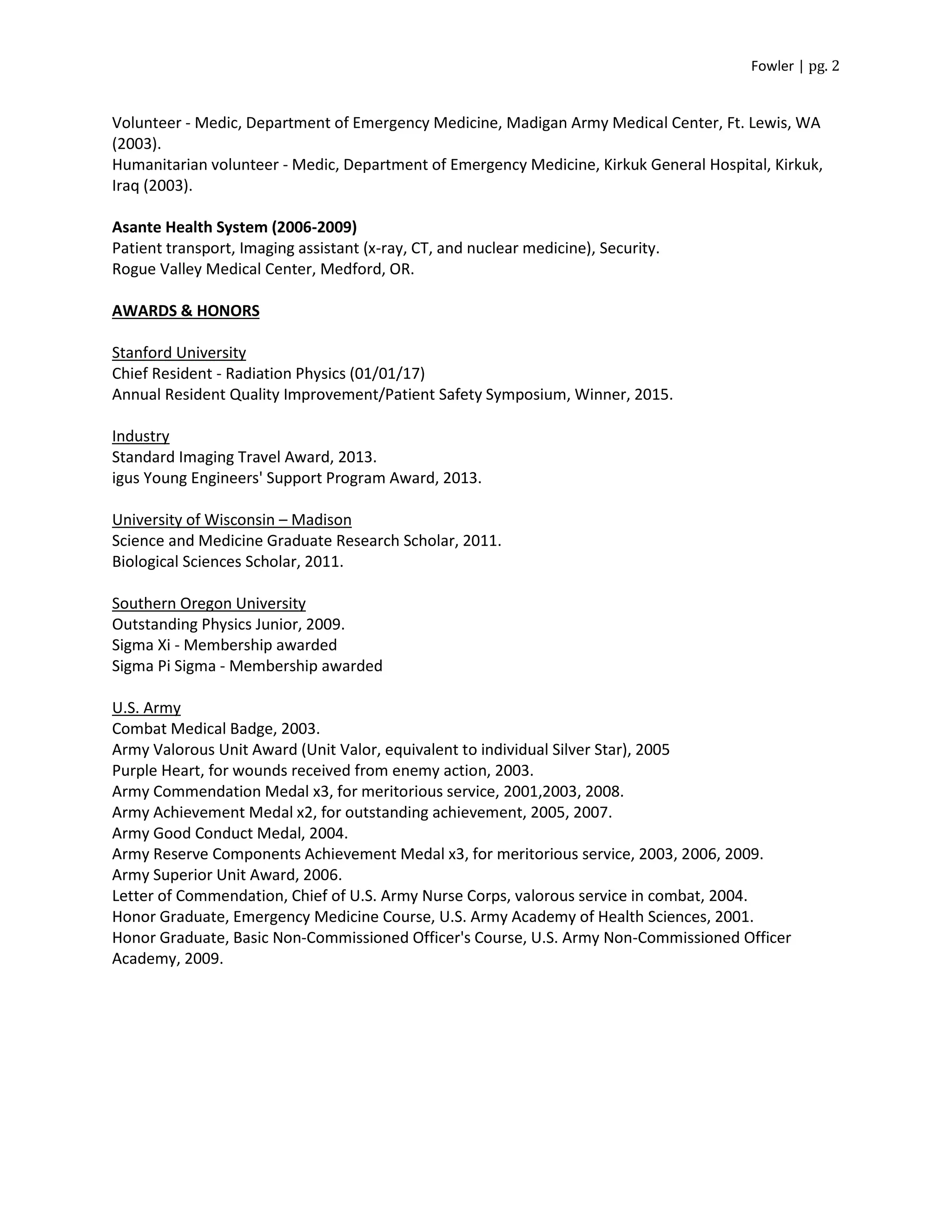 Fowler - Curriculum Vitae | PDF