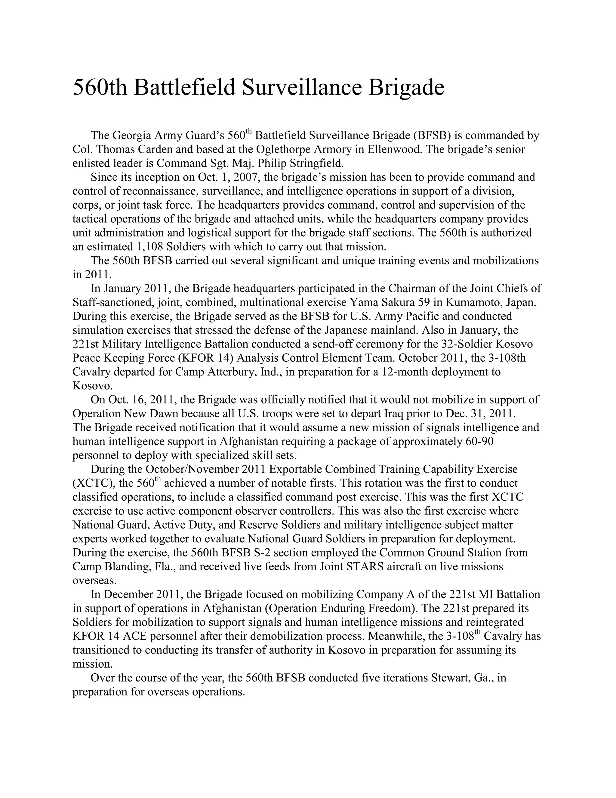 560th battlefield surveillance brigade | DOCX