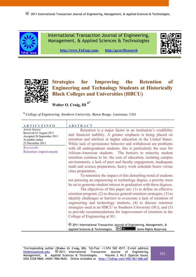 Strategies for Improving the Retention of Engineering and Technology ...