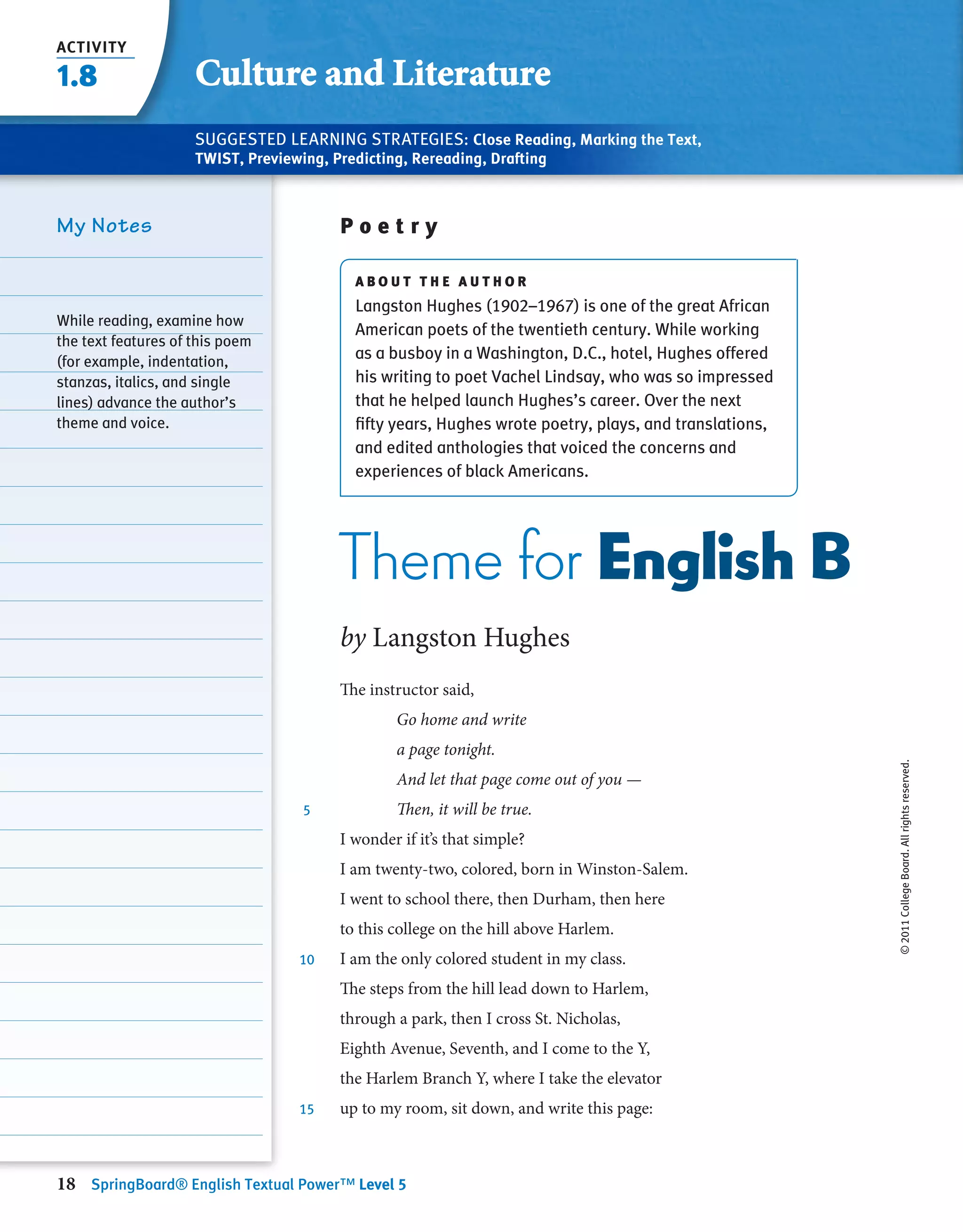 Theme for English B - Annotated | PDF