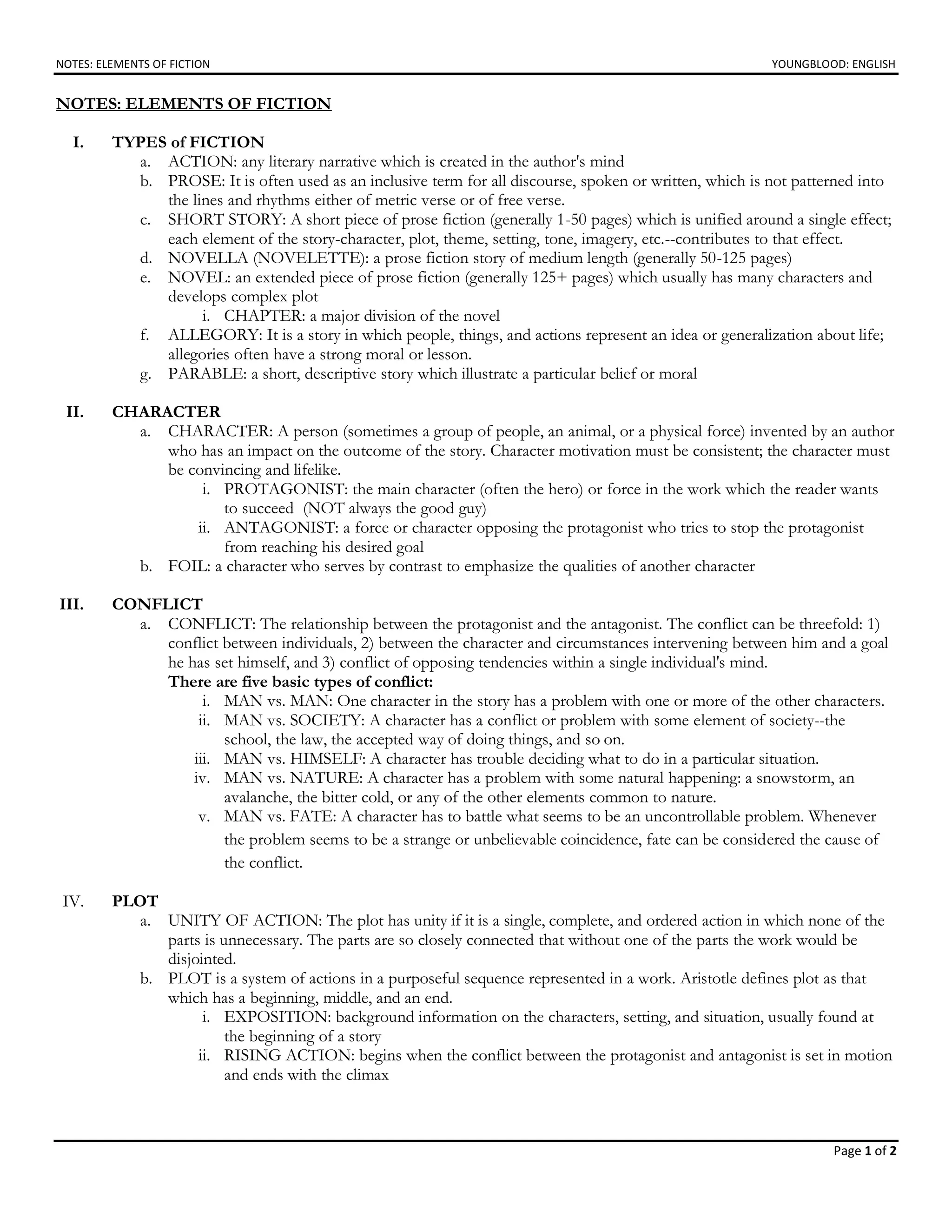 Notes - Elements of Fiction | PDF