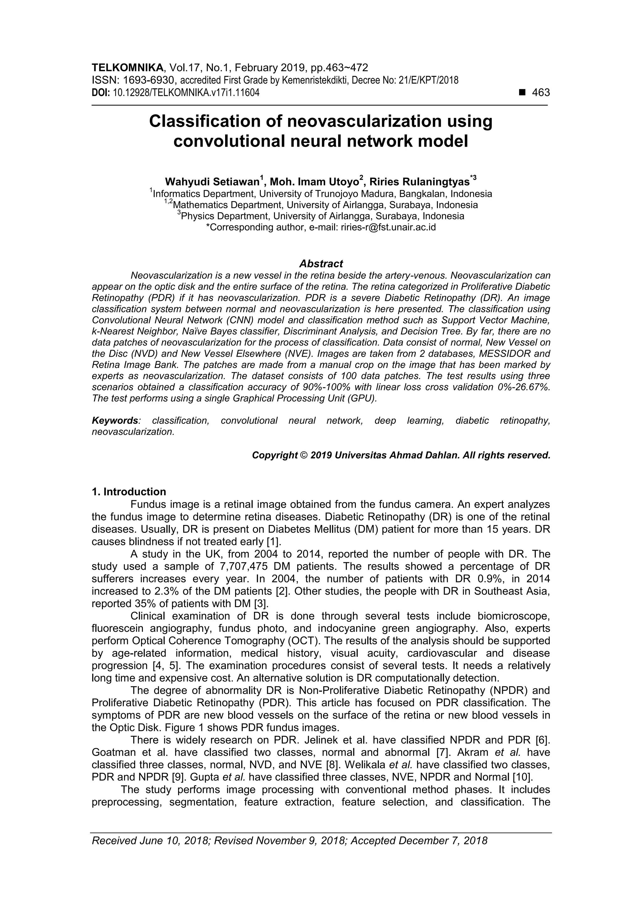 Classification of neovascularization using convolutional neural network model | PDF