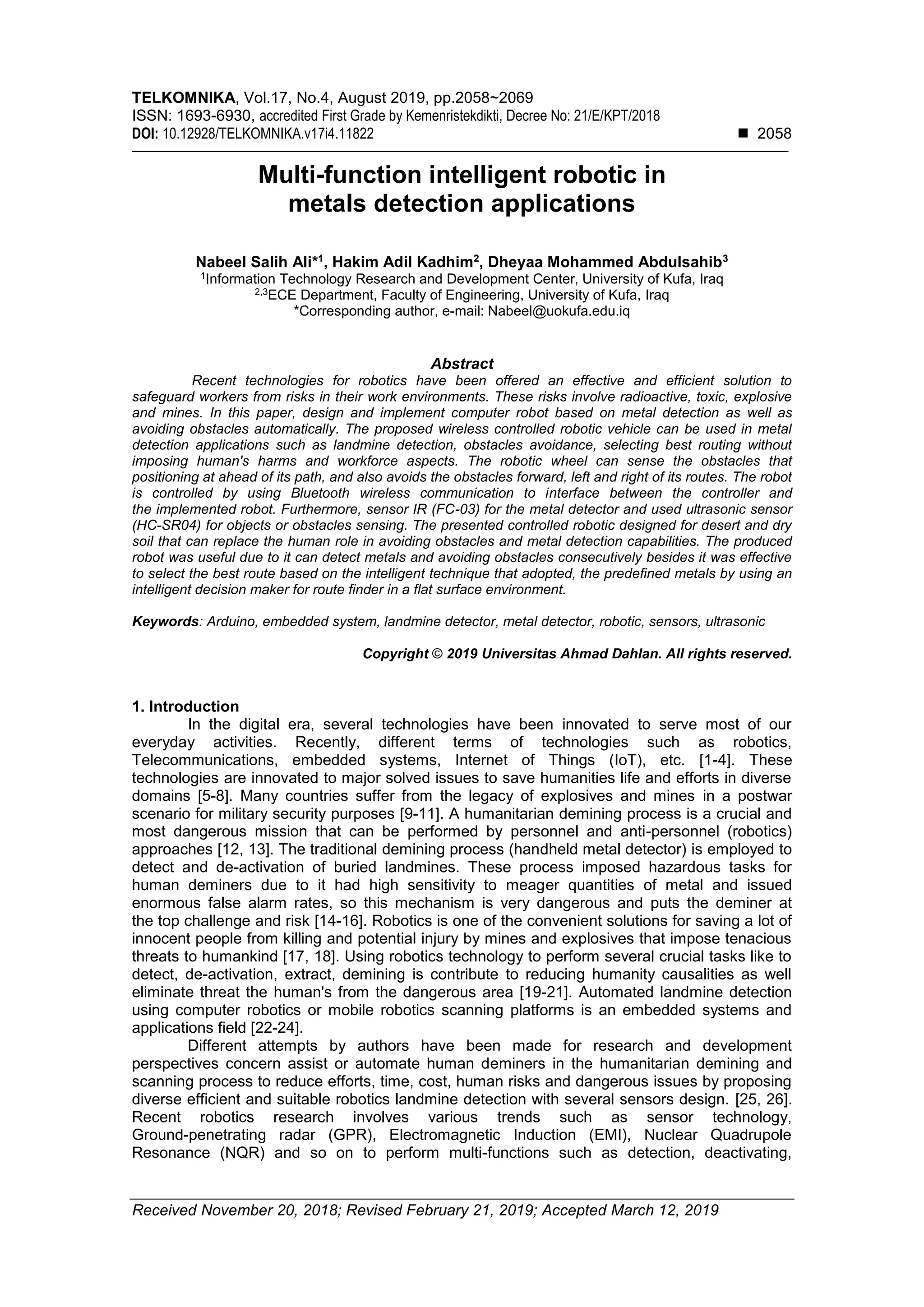 Multi-function intelligent robotic in metals detection applications | PDF