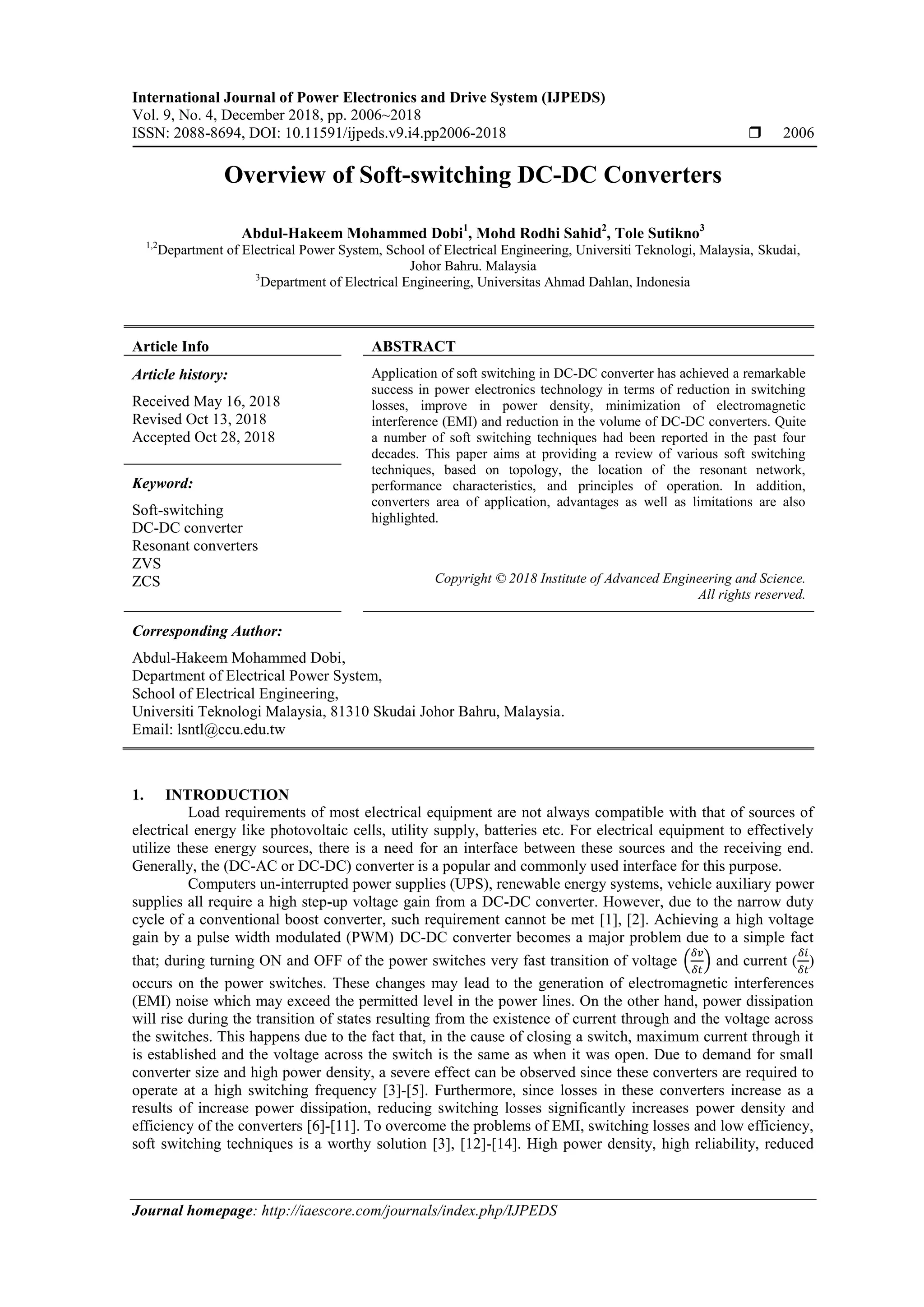 Overview of Soft-Switching DC-DC Converters | PDF