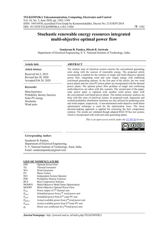 Stochastic renewable energy resources integrated multi-objective optimal power flow | PDF