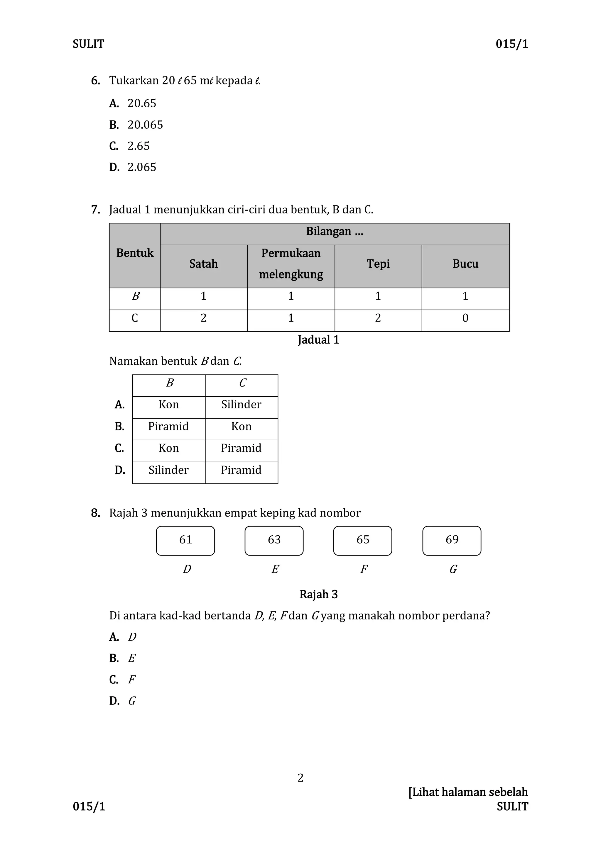 soalan math tahun 6 2020 | PDF