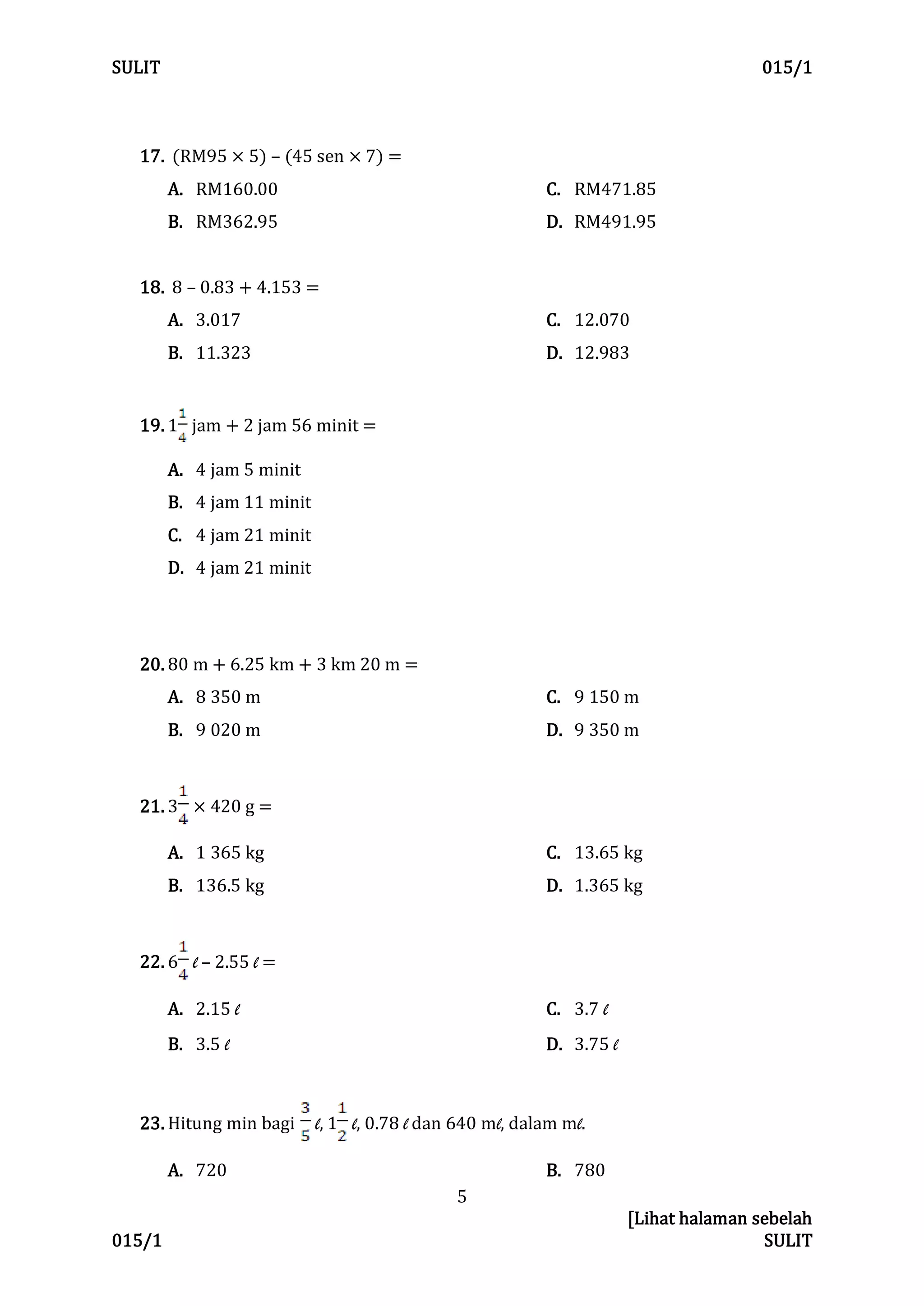 soalan math tahun 6 2020 | PDF