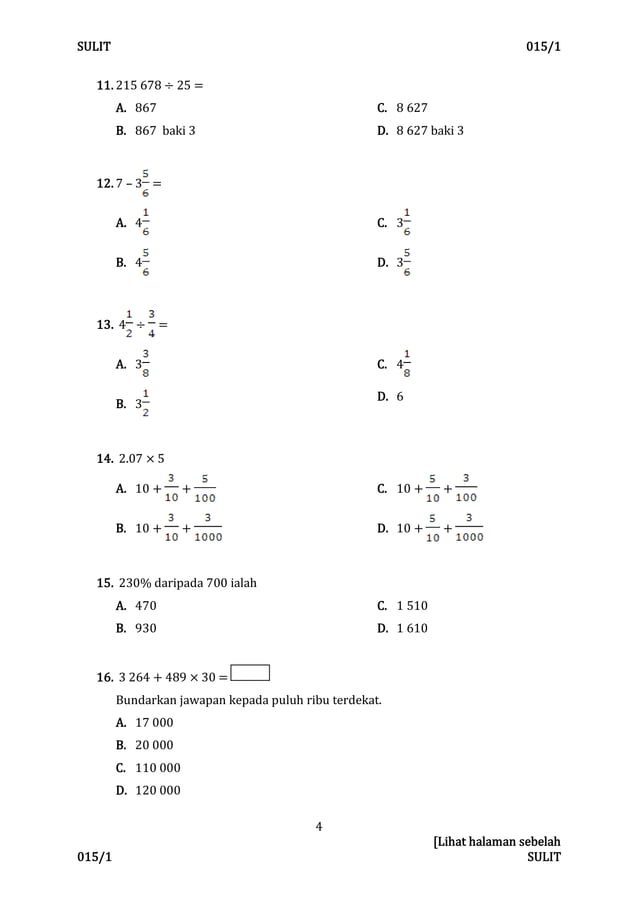 soalan math tahun 6 2020 | PDF