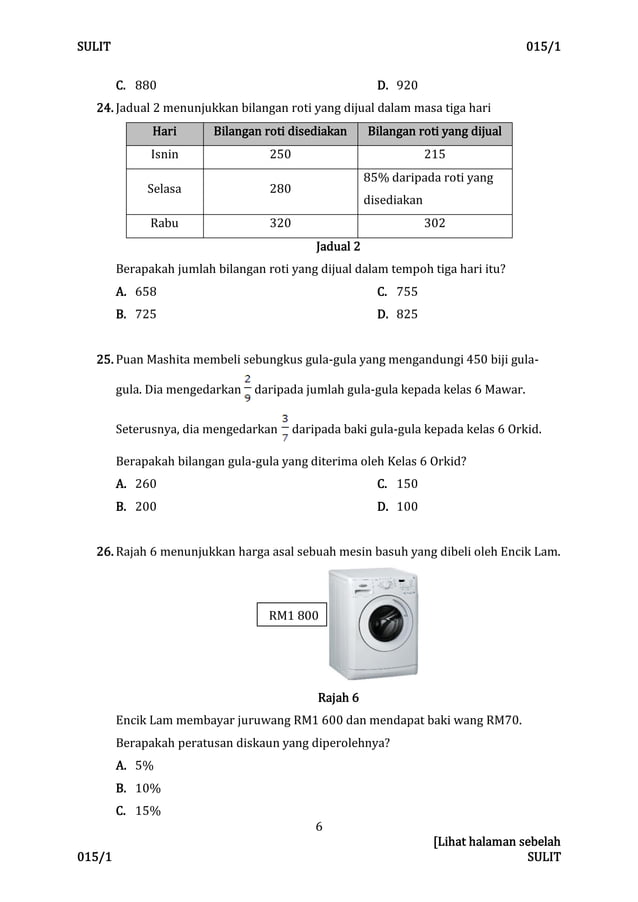 soalan math tahun 6 2020 | PDF