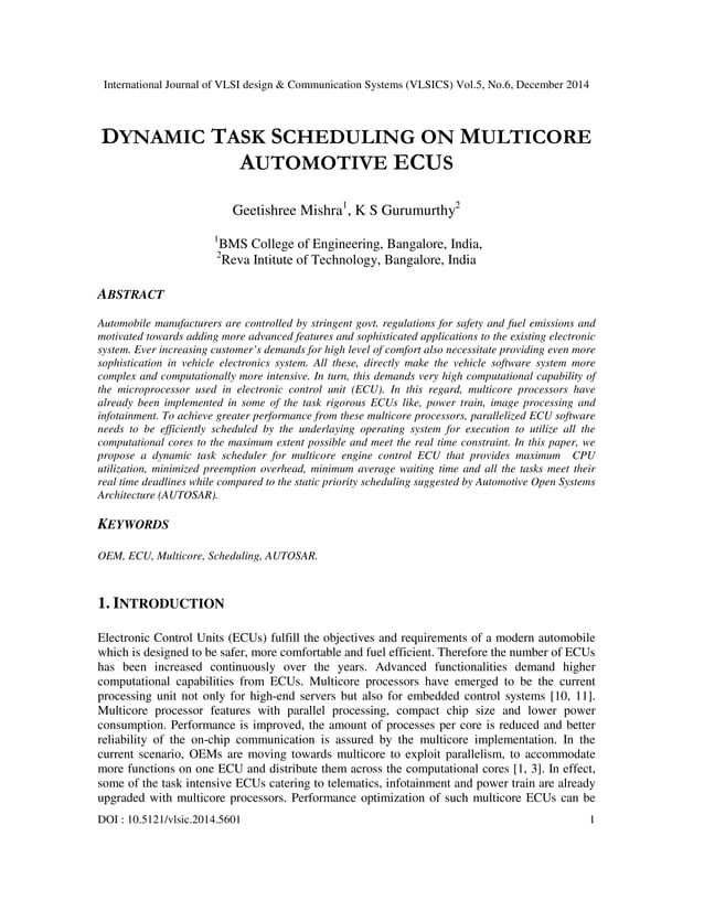 DYNAMIC TASK SCHEDULING ON MULTICORE AUTOMOTIVE ECUS | PDF