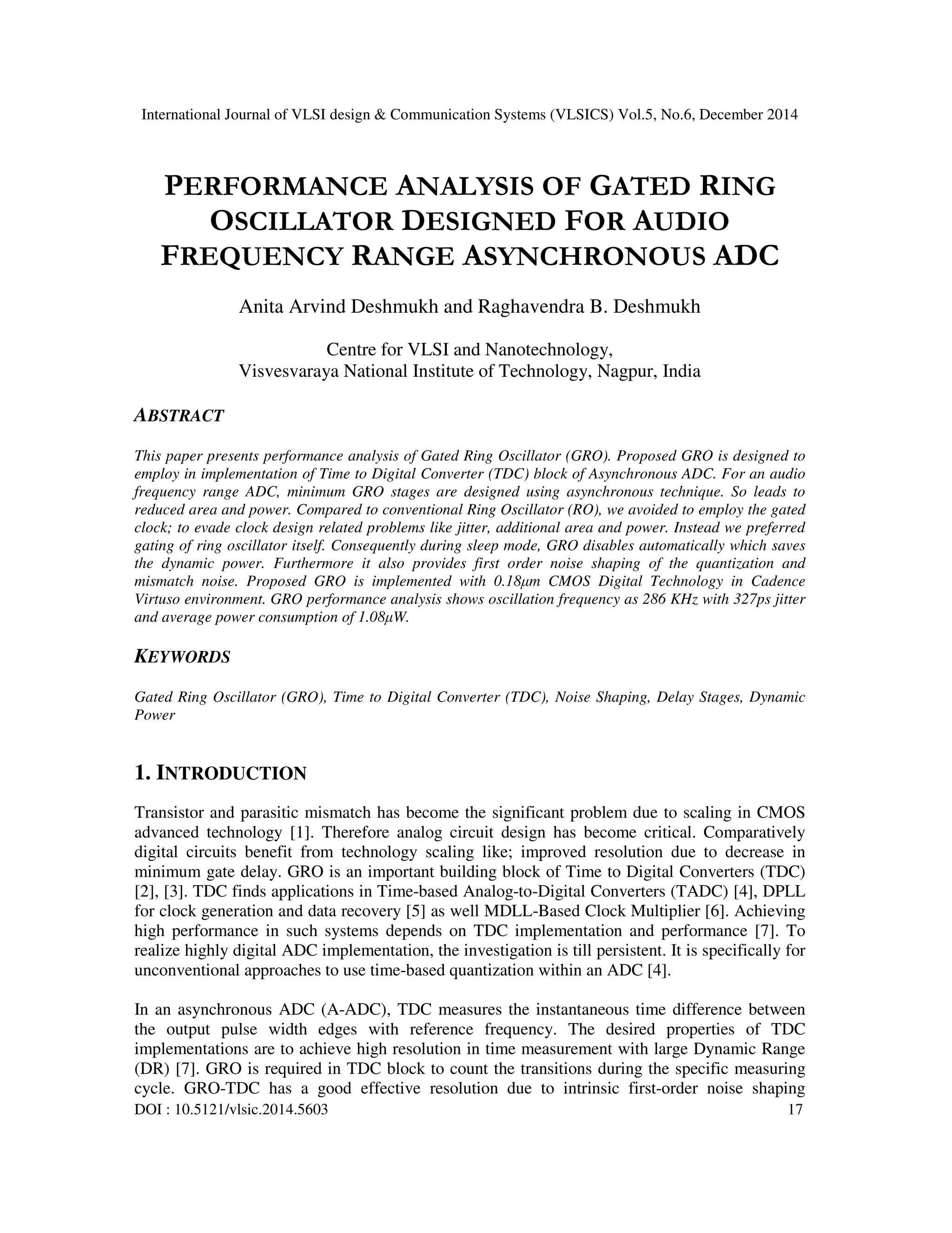 PERFORMANCE ANALYSIS OF GATED RING OSCILLATOR DESIGNED FOR AUDIO ...