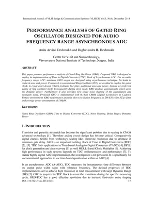 PERFORMANCE ANALYSIS OF GATED RING OSCILLATOR DESIGNED FOR AUDIO FREQUENCY RANGE ASYNCHRONOUS ...