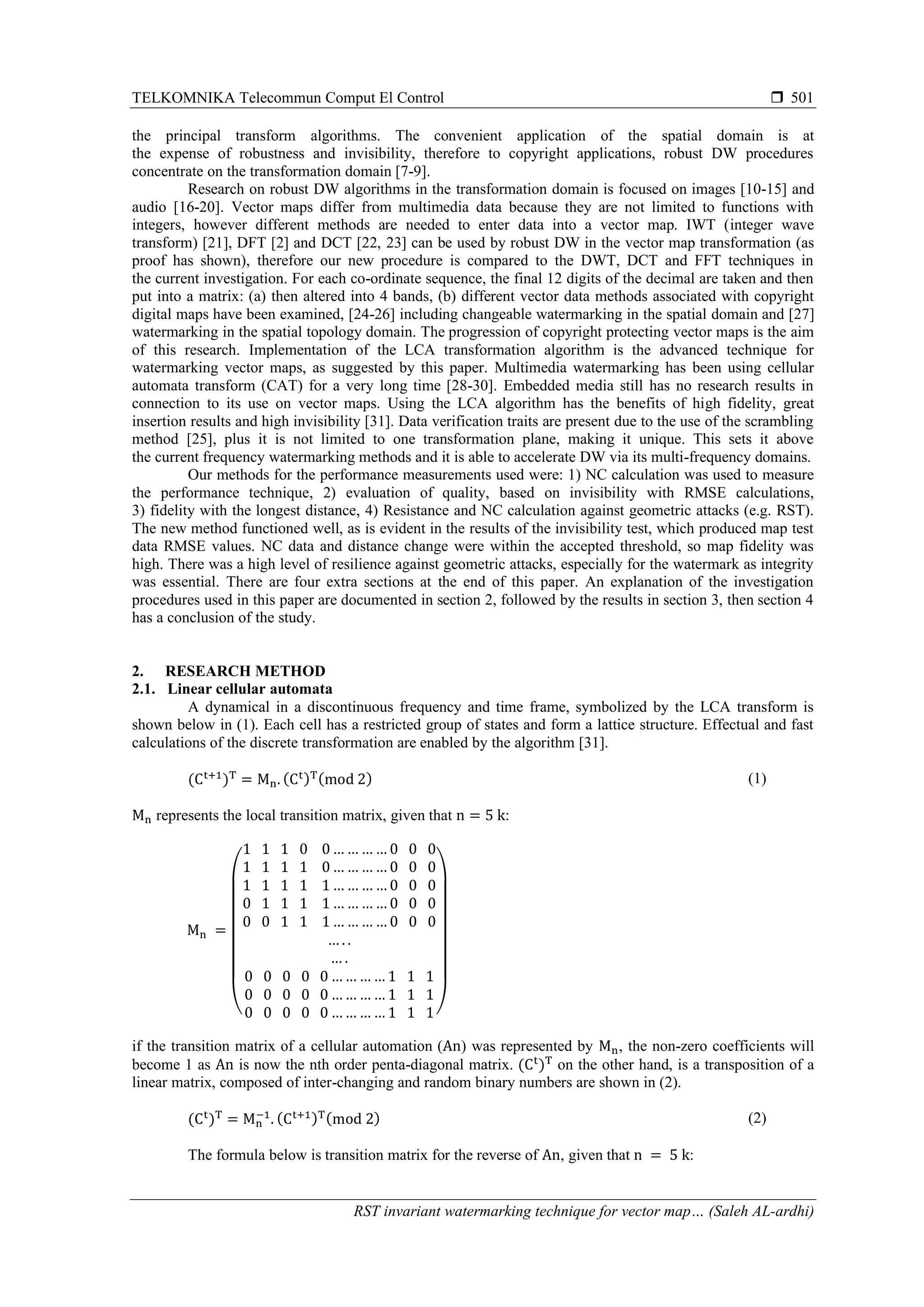 RST invariant watermarking technique for vector map based on LCA-transform | PDF