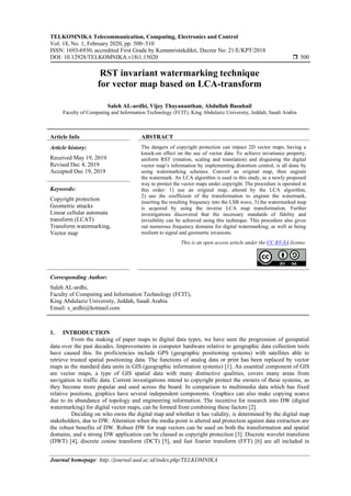 RST invariant watermarking technique for vector map based on LCA-transform | PDF