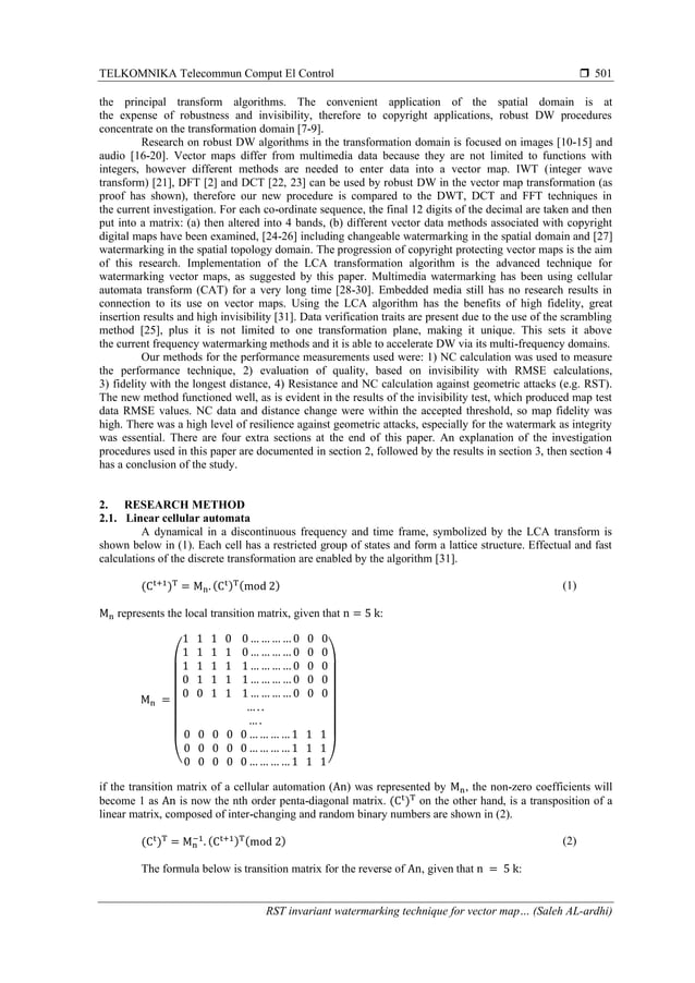 RST invariant watermarking technique for vector map based on LCA-transform | PDF