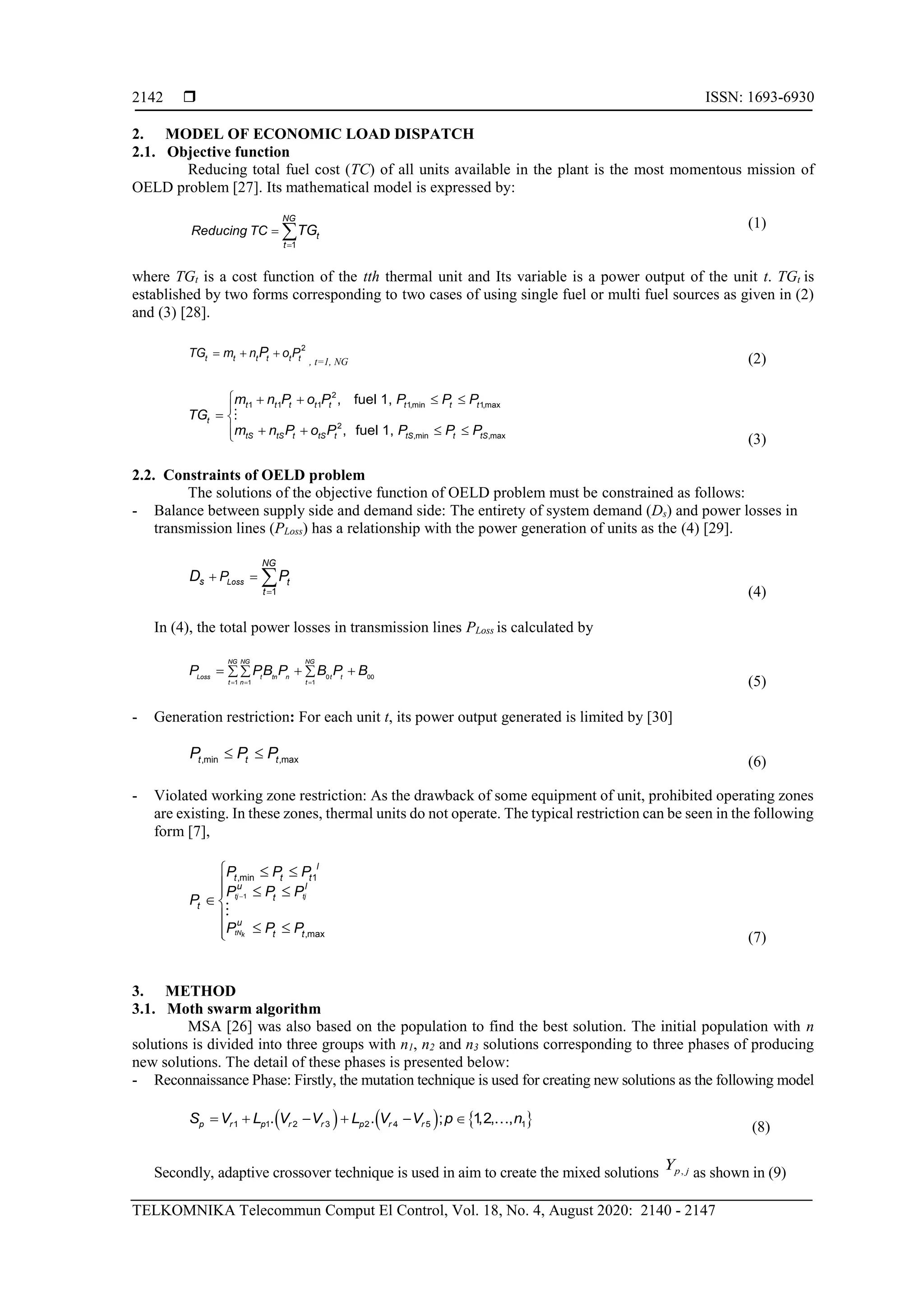 Modified Moth Swarm Algorithm For Optimal Economic Load Dispatch Problem Pdf