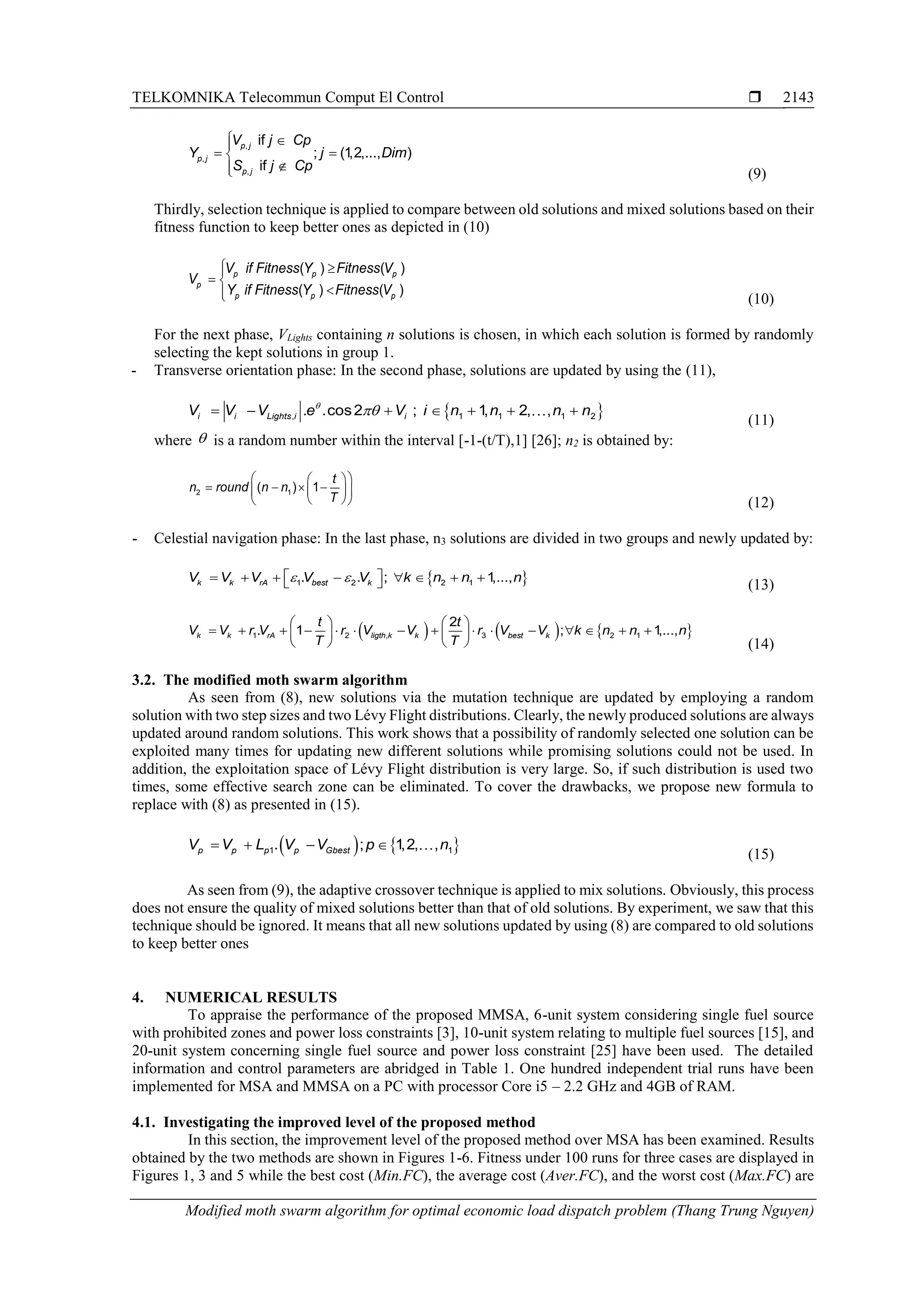 Modified Moth Swarm Algorithm For Optimal Economic Load Dispatch Problem Pdf