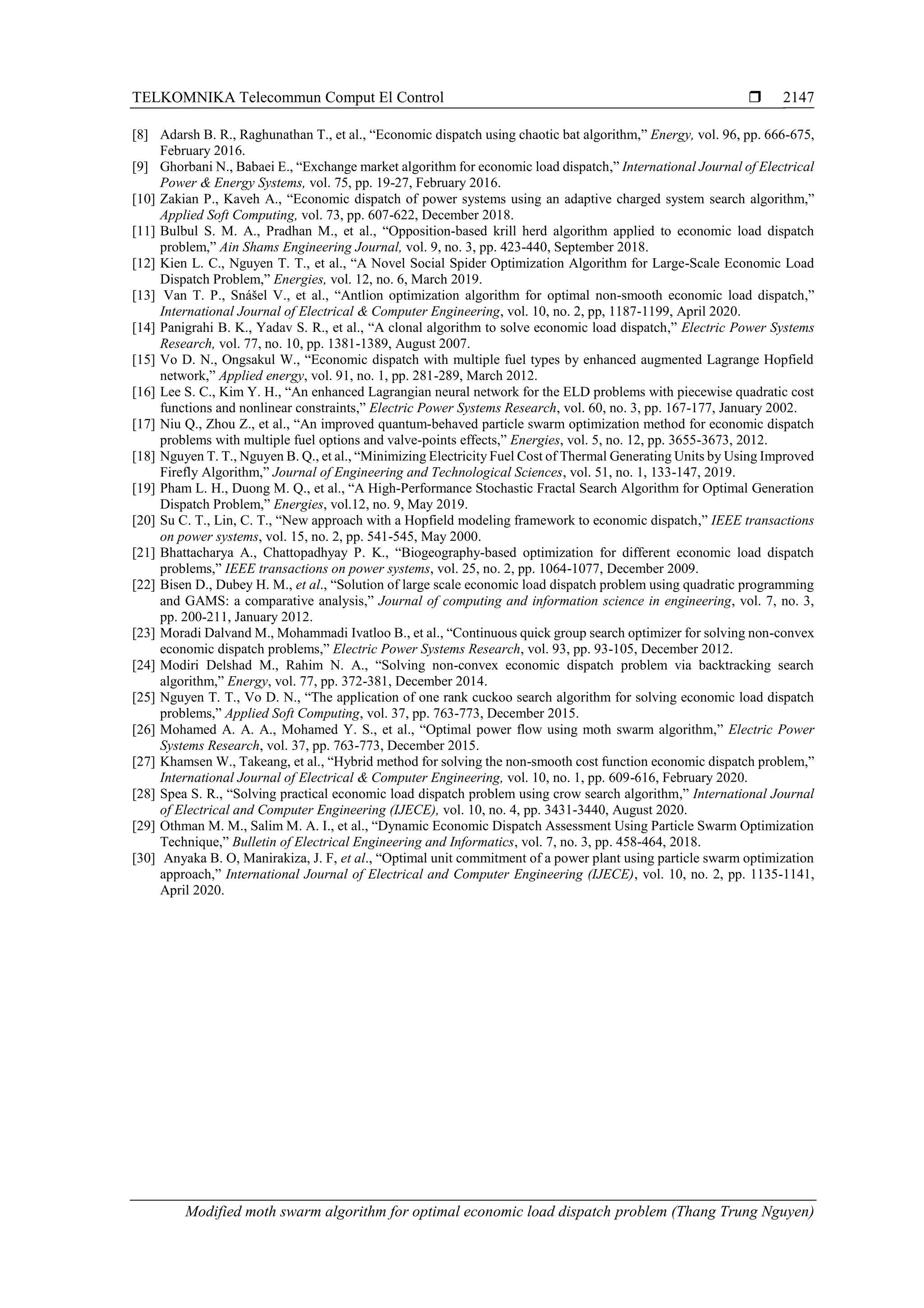 Modified Moth Swarm Algorithm For Optimal Economic Load Dispatch Problem Pdf