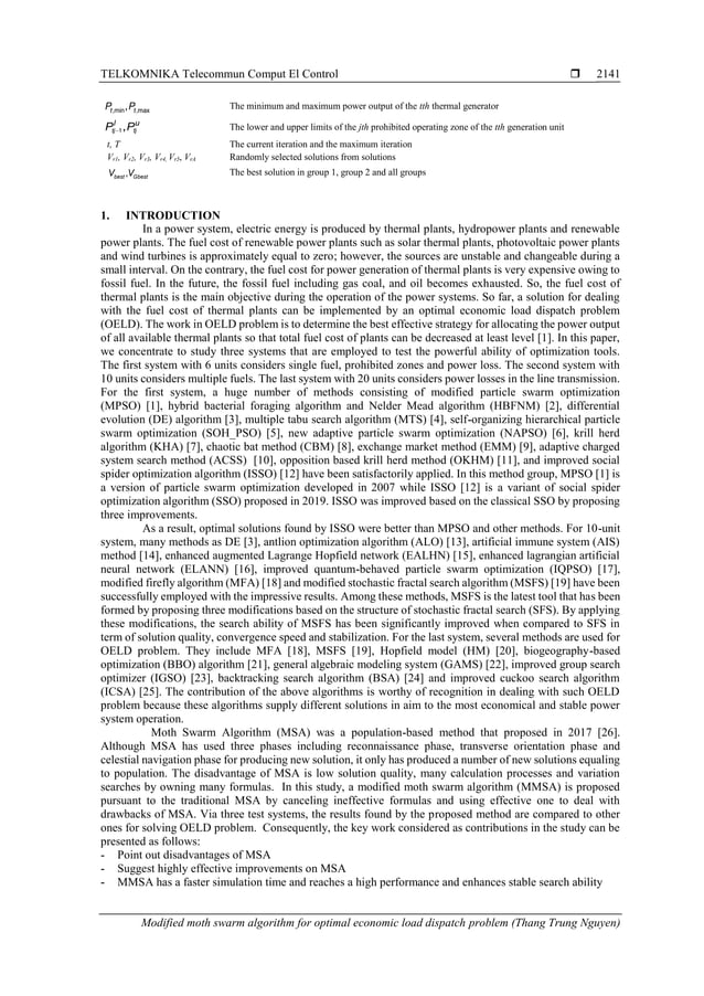 Modified Moth Swarm Algorithm For Optimal Economic Load Dispatch Problem Pdf