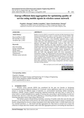 Energy-efficient data-aggregation for optimizing quality of service using mobile agents in ...