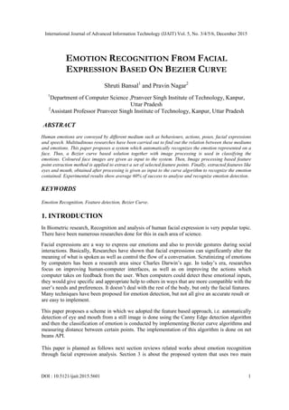 EMOTION RECOGNITION FROM FACIAL EXPRESSION BASED ON BEZIER CURVE | PDF