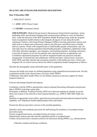 Health Care Integrator Position Description 15 Dec 06 | DOC