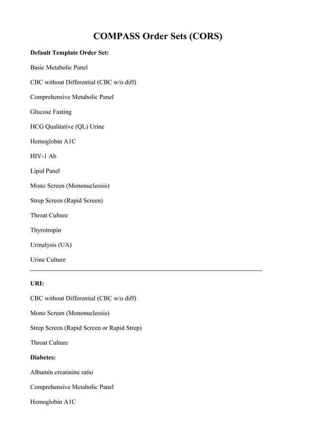 COMPASS Order Sets | DOC