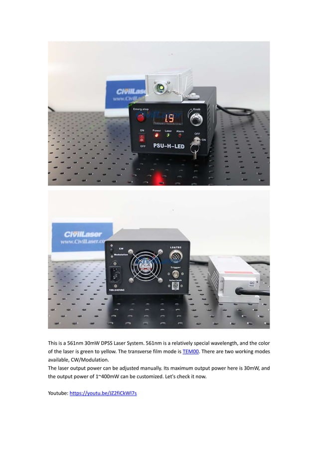 561nm 30mW Yellow Green DPSS Laser System | DOC
