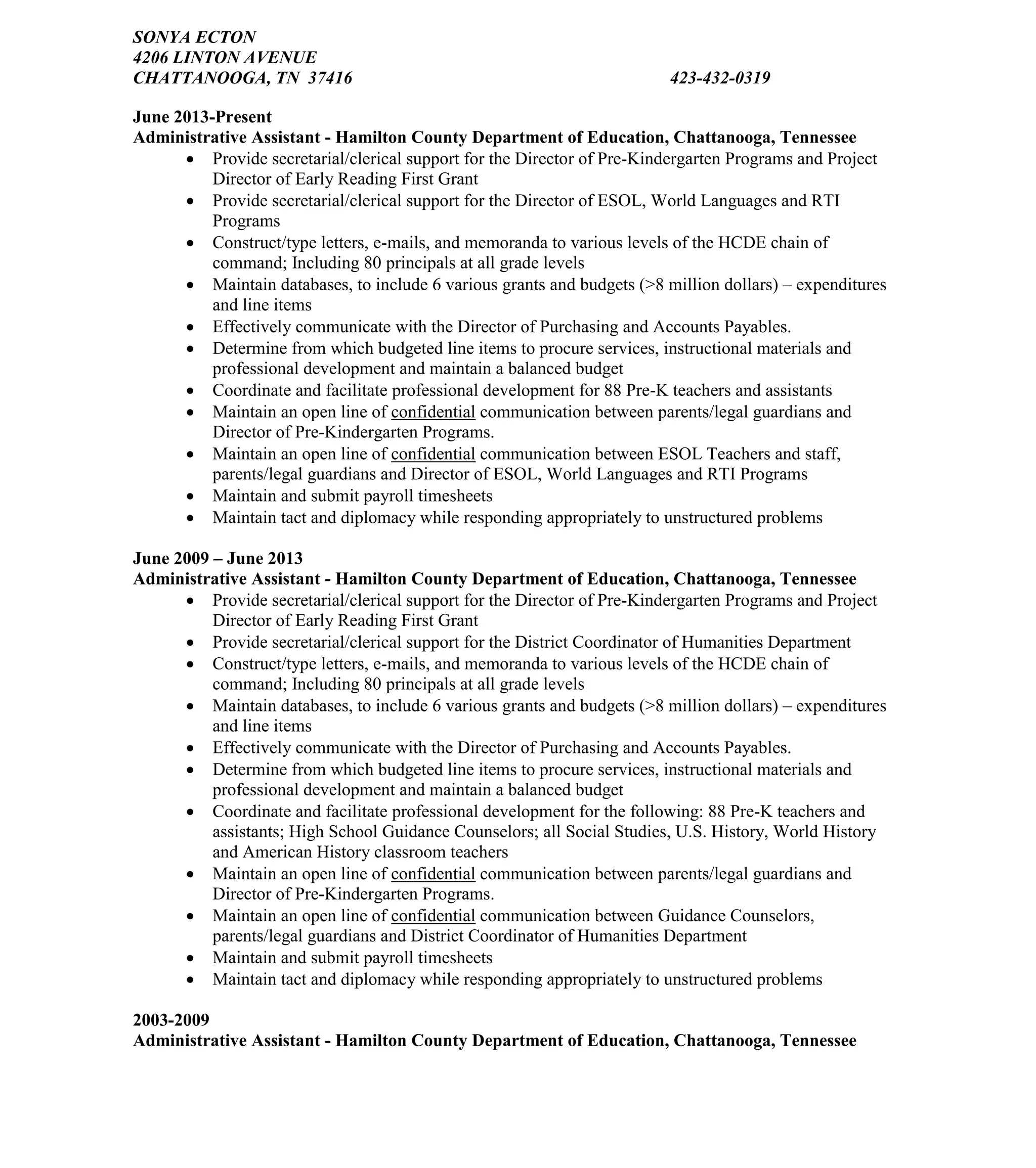 13 Sonya Ecton Resume | PDF