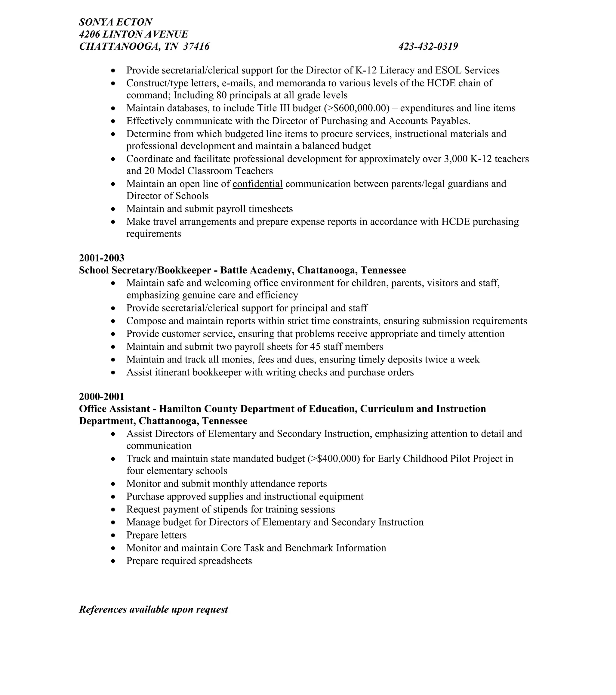 13 Sonya Ecton Resume | PDF