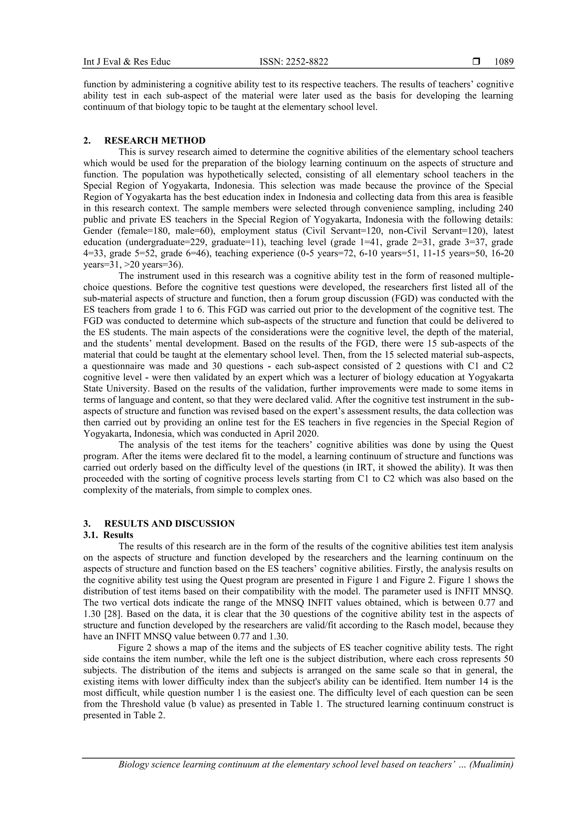 Biology science learning continuum at the elementary school level based ...