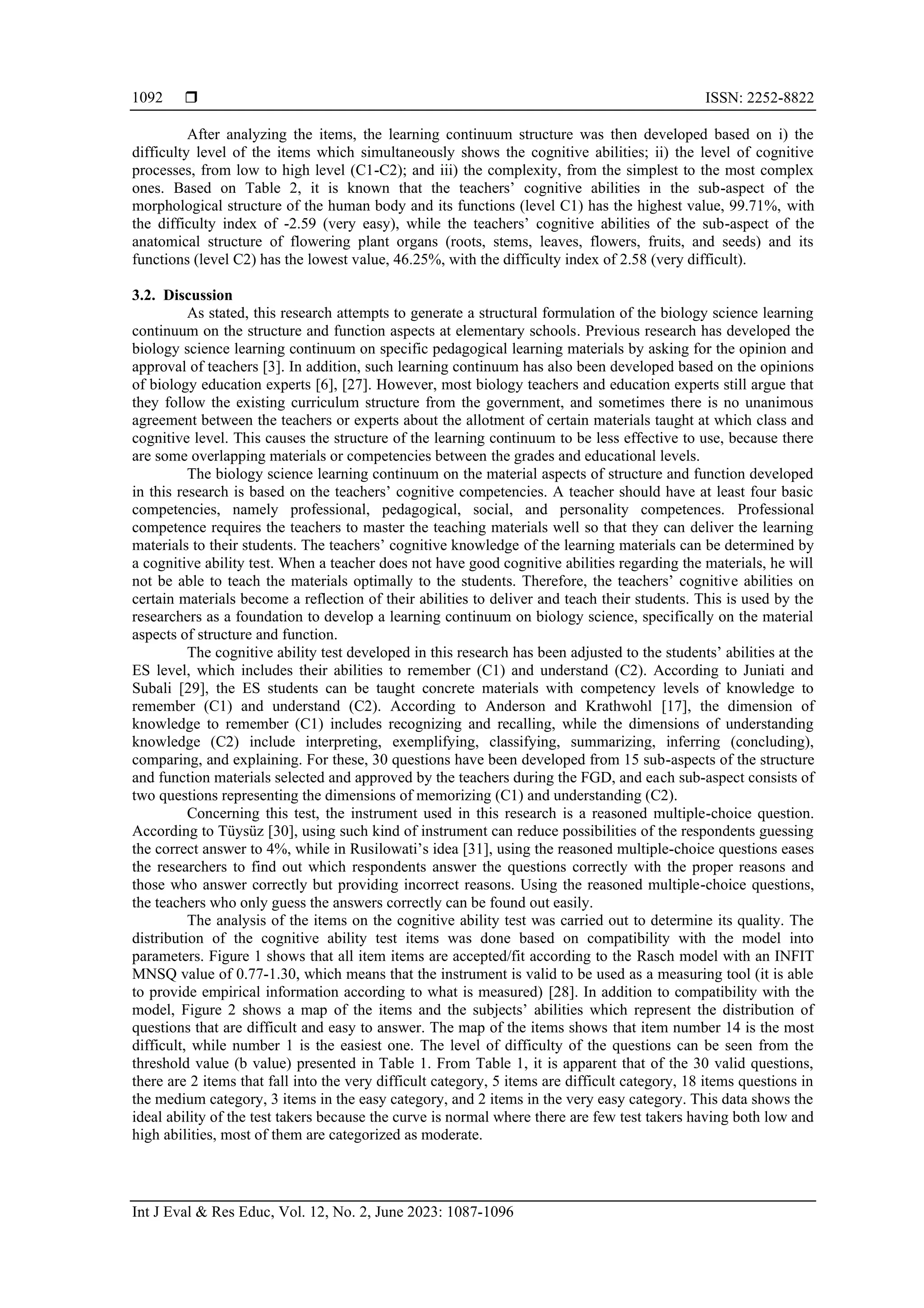 Biology science learning continuum at the elementary school level based ...