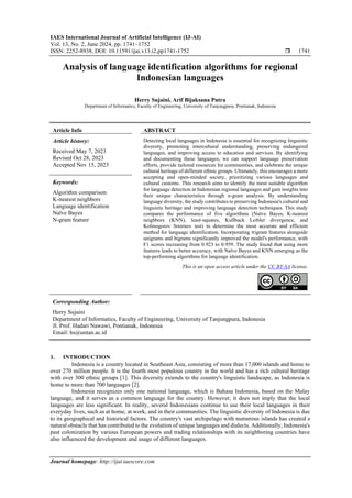 Analysis of language identification algorithms for regional Indonesian languages | PDF