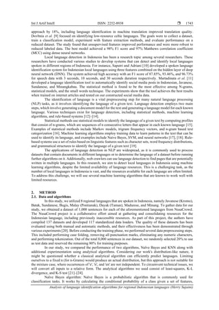 Analysis of language identification algorithms for regional Indonesian languages | PDF