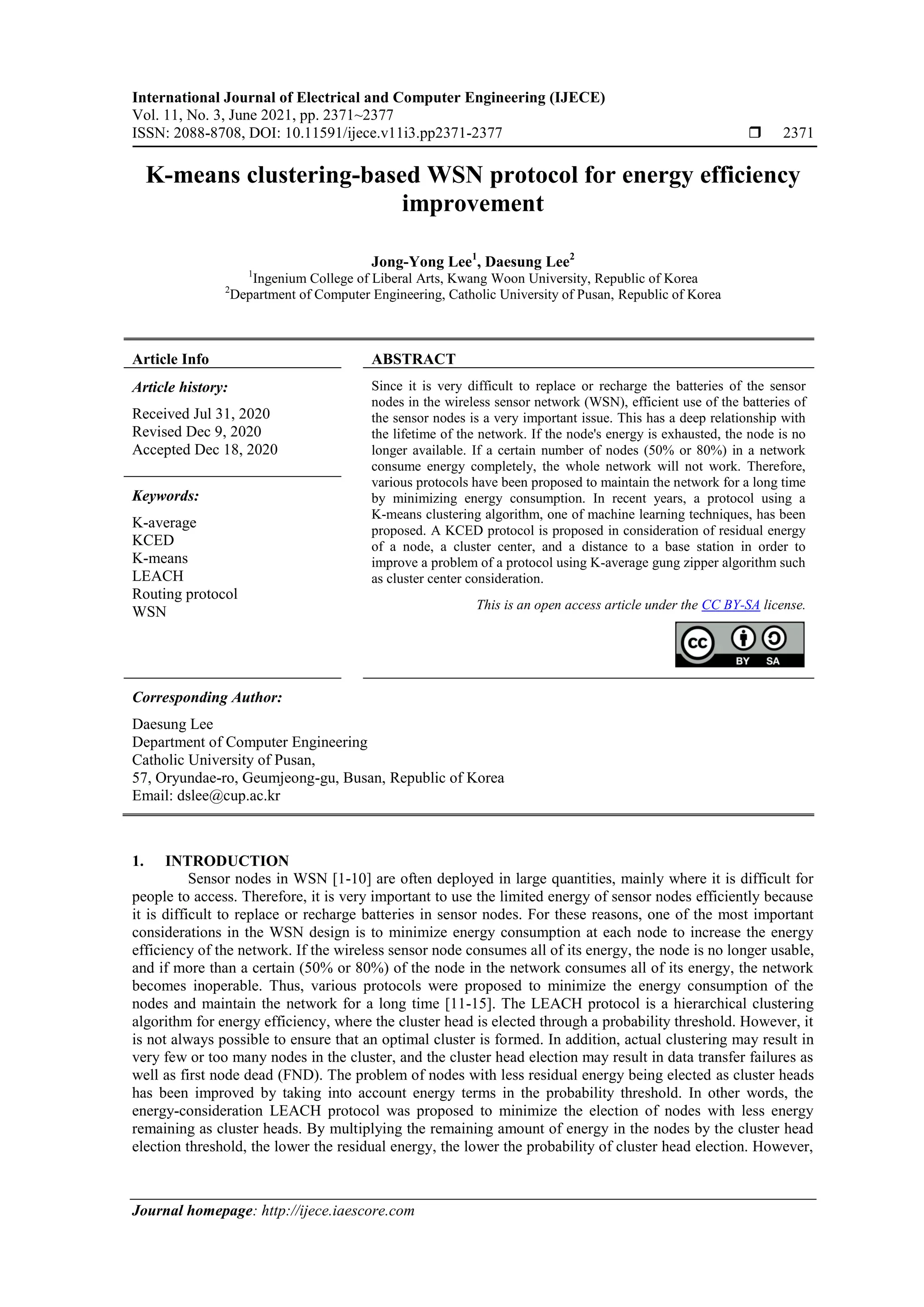 K-means clustering-based WSN protocol for energy efficiency improvement | PDF | Computer ...