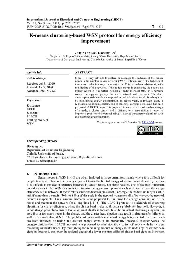 K-means clustering-based WSN protocol for energy efficiency improvement | PDF | Computer ...