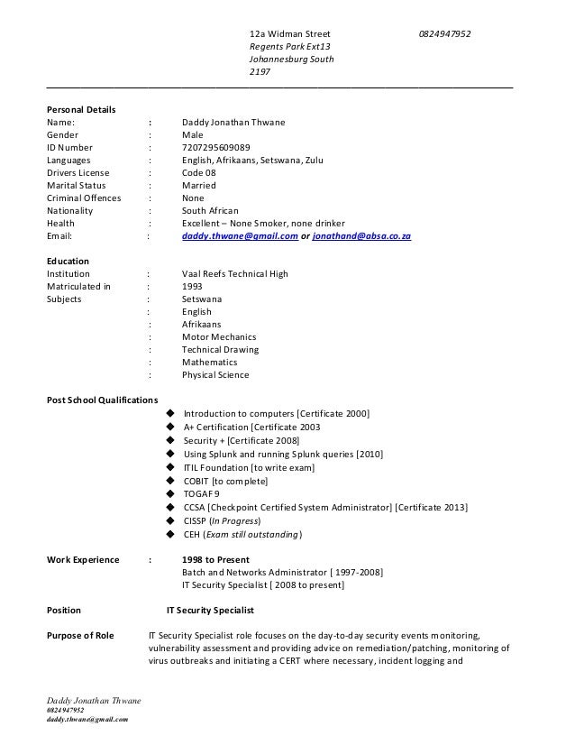 Daddy Thwane. CV