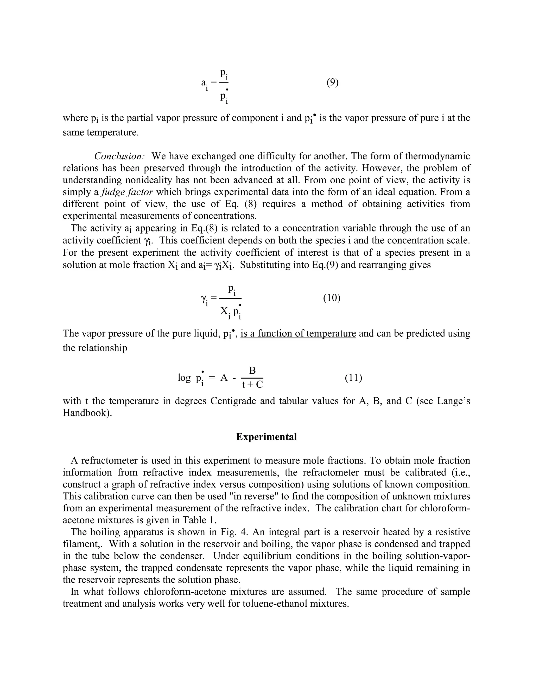 Liquid-Vapor Equilibria in Binary Systems | PDF